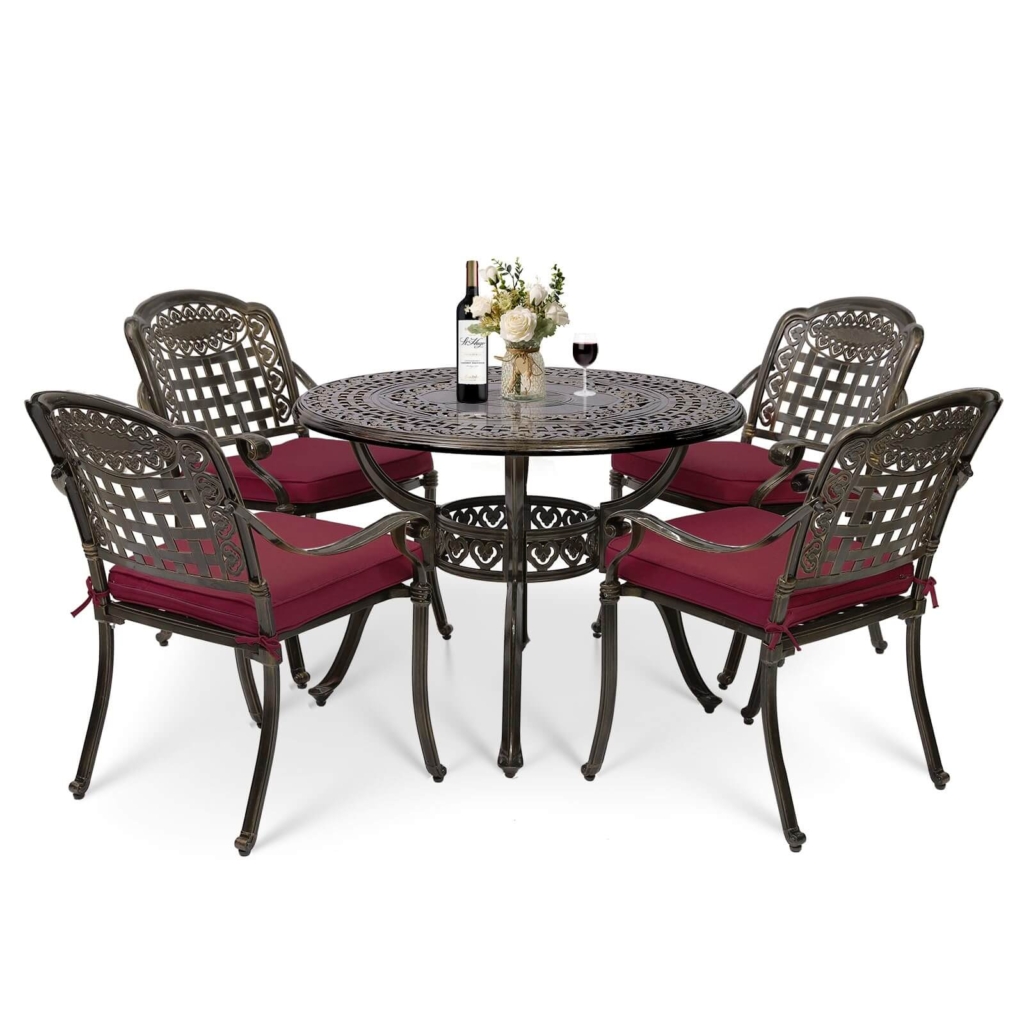 MEETWARM 5 Piece Patio Dining Set, Outdoor All-Weather Cast Aluminum ...